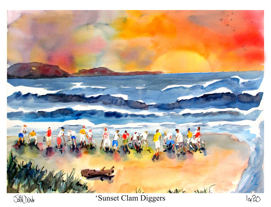 Sunset Clam Diggers Watercolor Print: Pismo Beach Coastal Art - Etsy