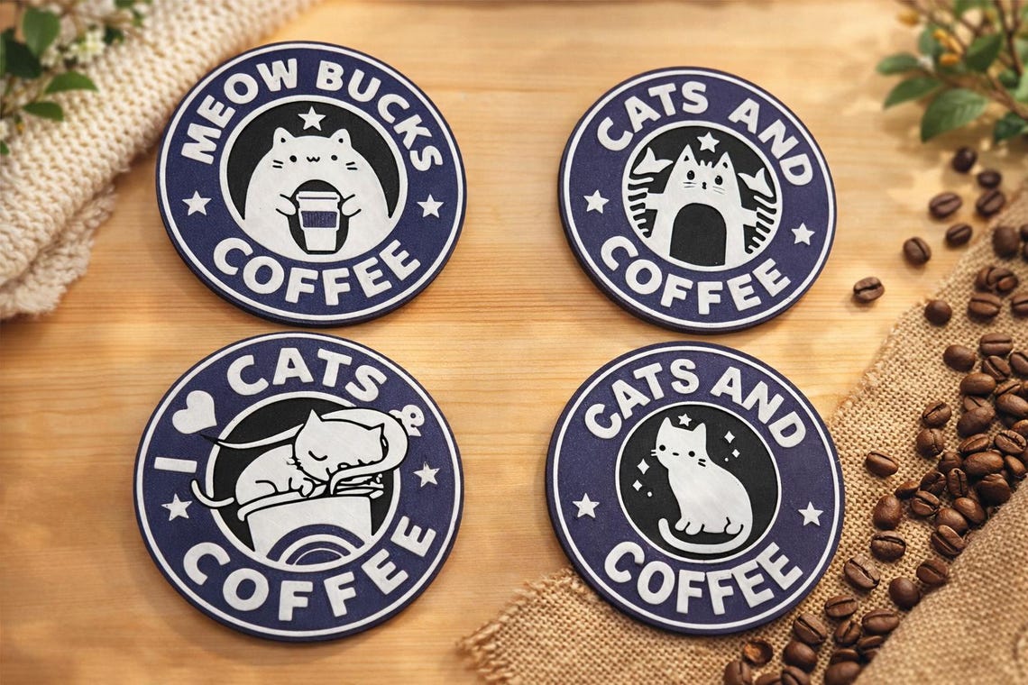 Cute Cats Cup Coasters Set - Etsy