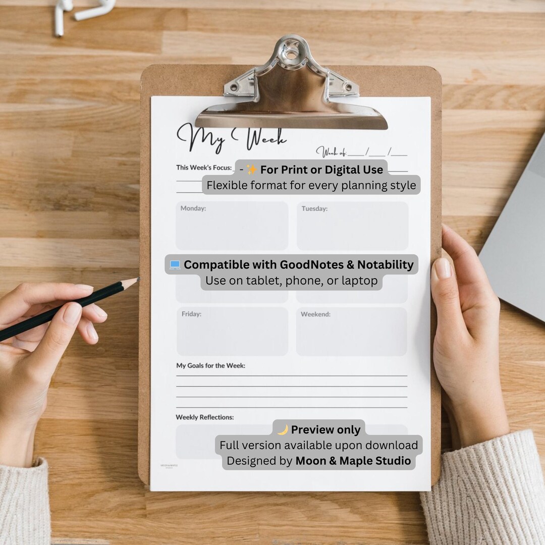Gray Guided Weekly Planner – Printable Minimalist PDF Template ...
