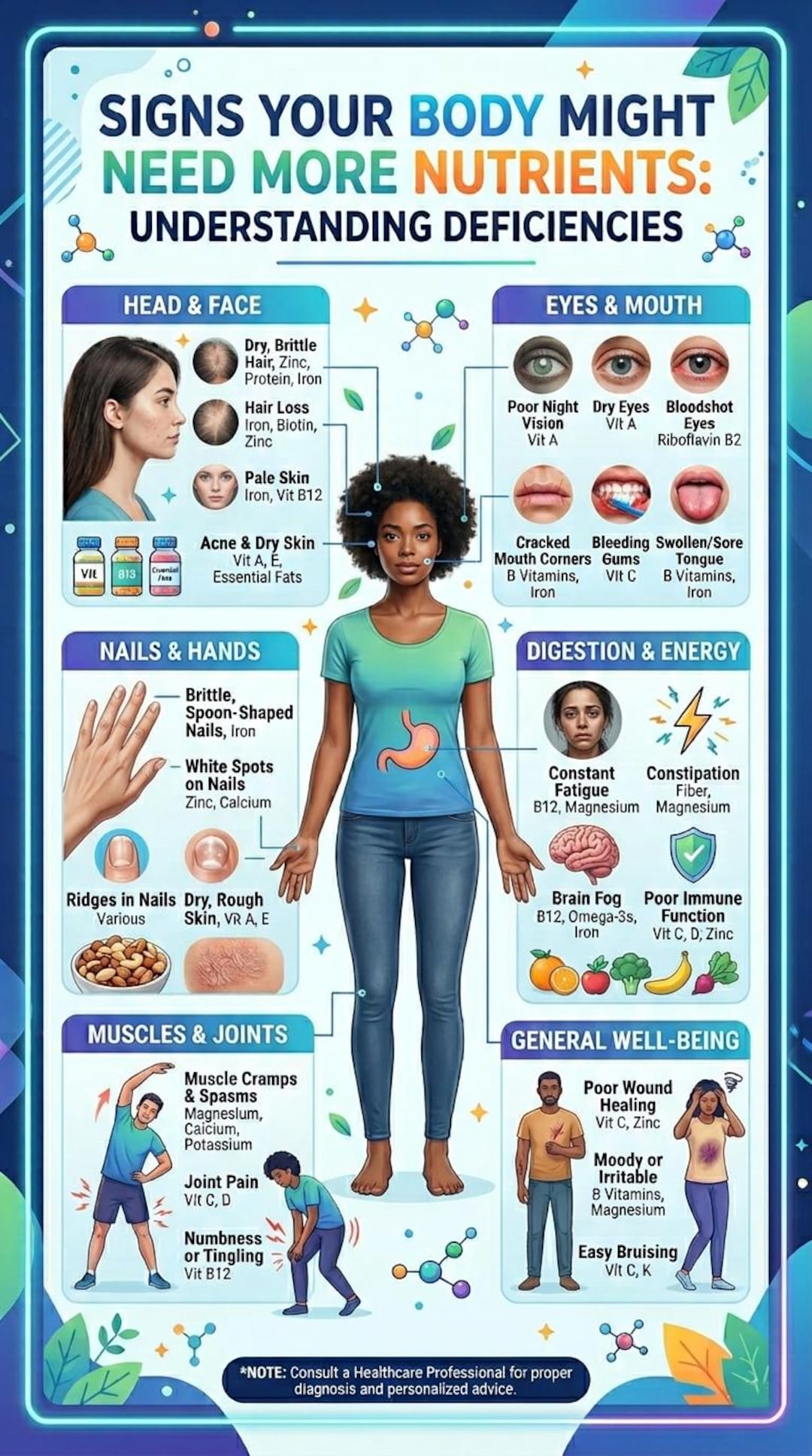 Signs of Nutrient Deficiency Poster | Vitamin Deficiency Chart | Body ...