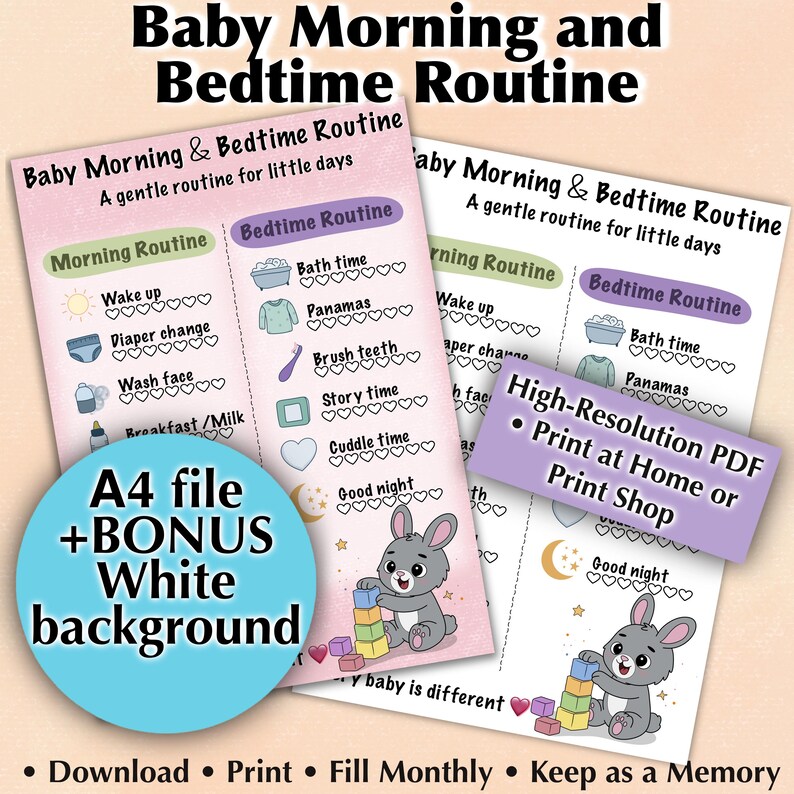 Bunny Routine Chart Printable | Toddler Morning & Bedtime Schedule (A4 ...
