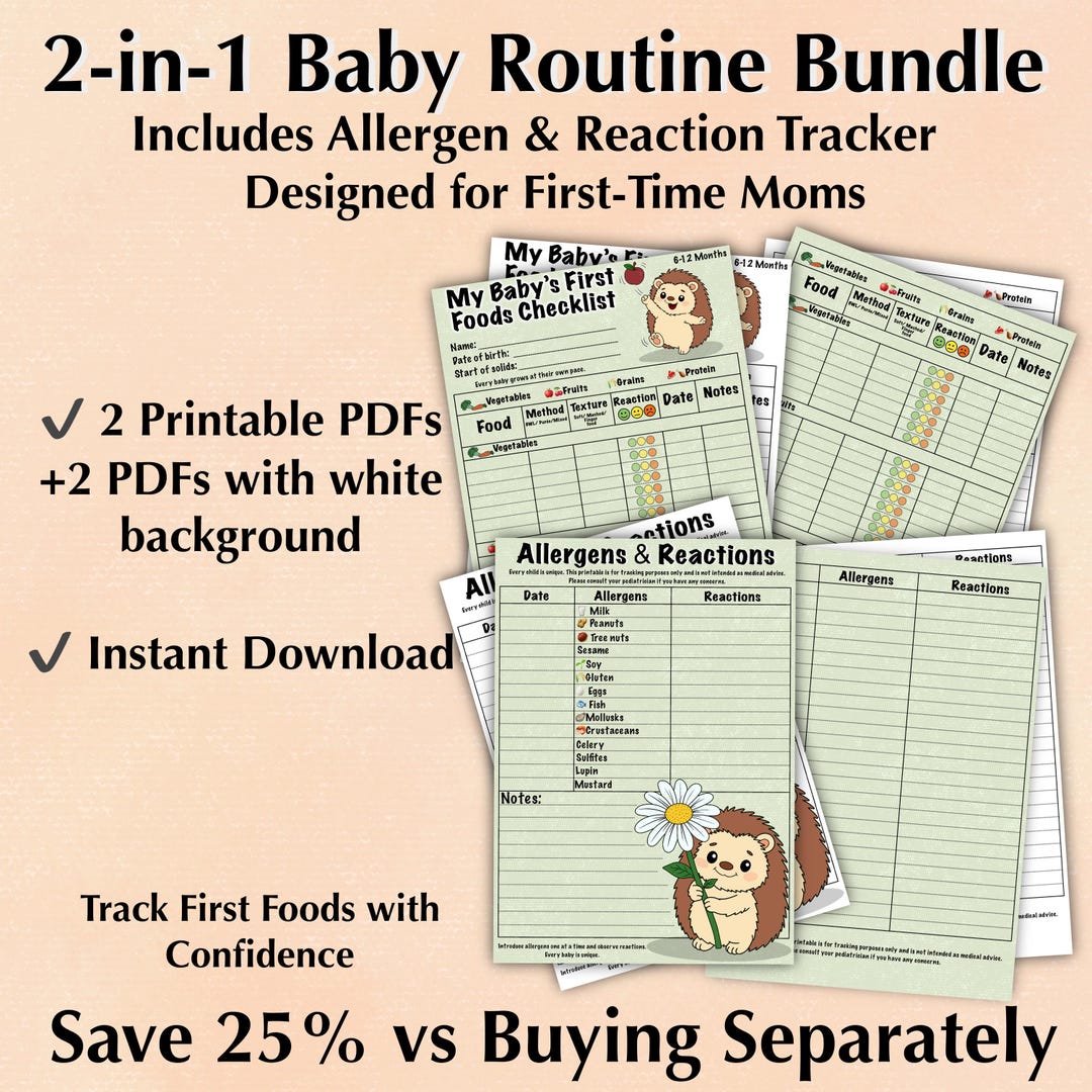 Hedgehog Baby First Foods Tracker – Allergy Weaning Printable Bundle ...