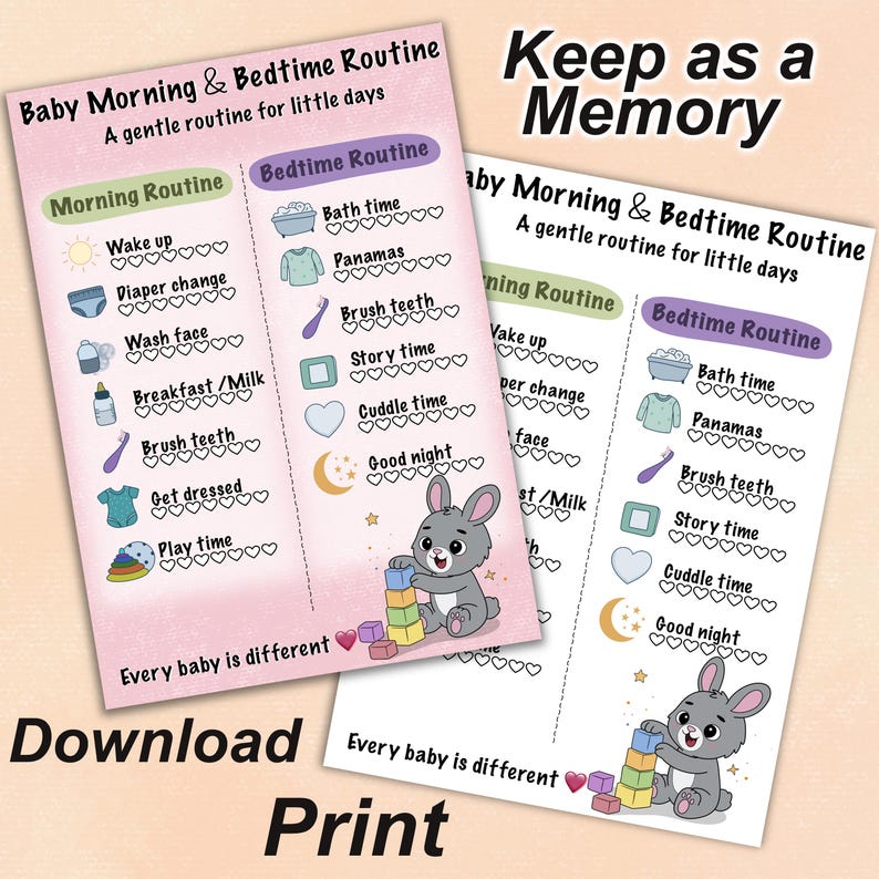 Bunny Routine Chart Printable | Toddler Morning & Bedtime Schedule (A4 ...