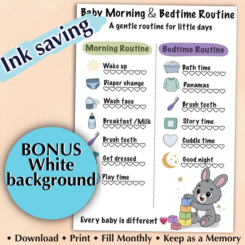 Bunny Routine Chart Printable | Toddler Morning & Bedtime Schedule (A4 ...