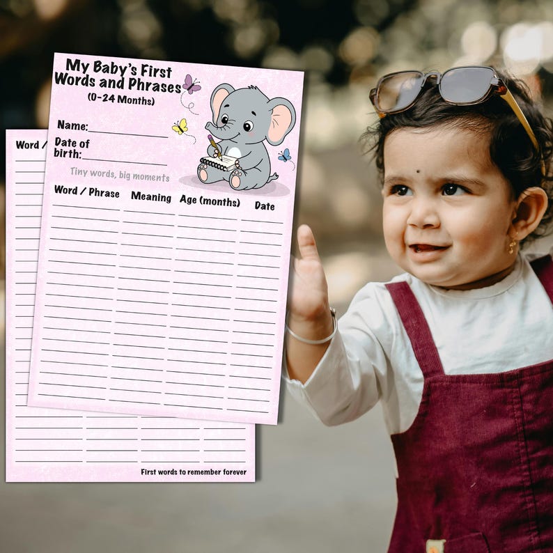 Elephant Baby First Words Memory Journal Printable | First Words ...