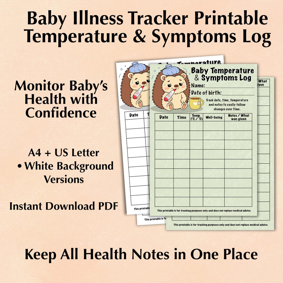 Hedgehog Baby Illness Tracker: Temperature, Symptoms Log (digital ...
