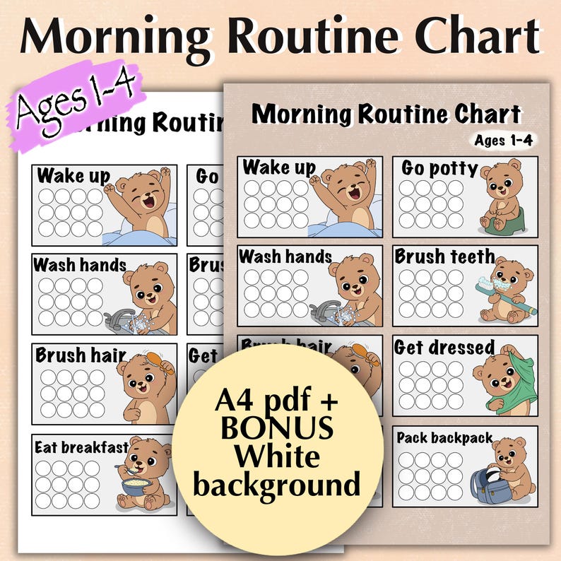 Bear Morning Routine Chart | Toddler Habit Tracker (A4 PDF) - Etsy