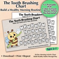 Brush Teeth & Floss Printable 8.5"x11", Brush Teeth Flossing Chart ...