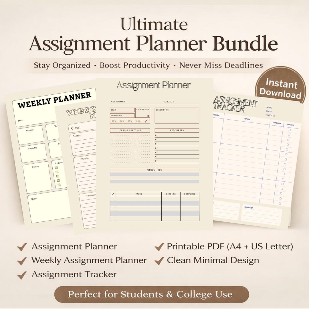 Assignment Planner Printable PDF, Student Organizer Bundle, Weekly ...