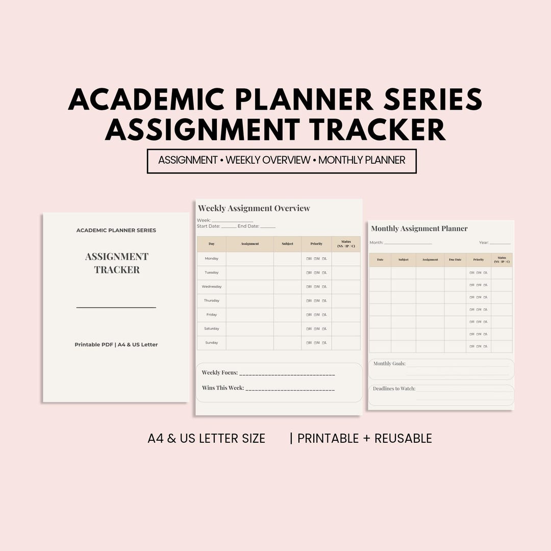 Academic Planner Printable, Student Assignment Tracker, Weekly Monthly ...