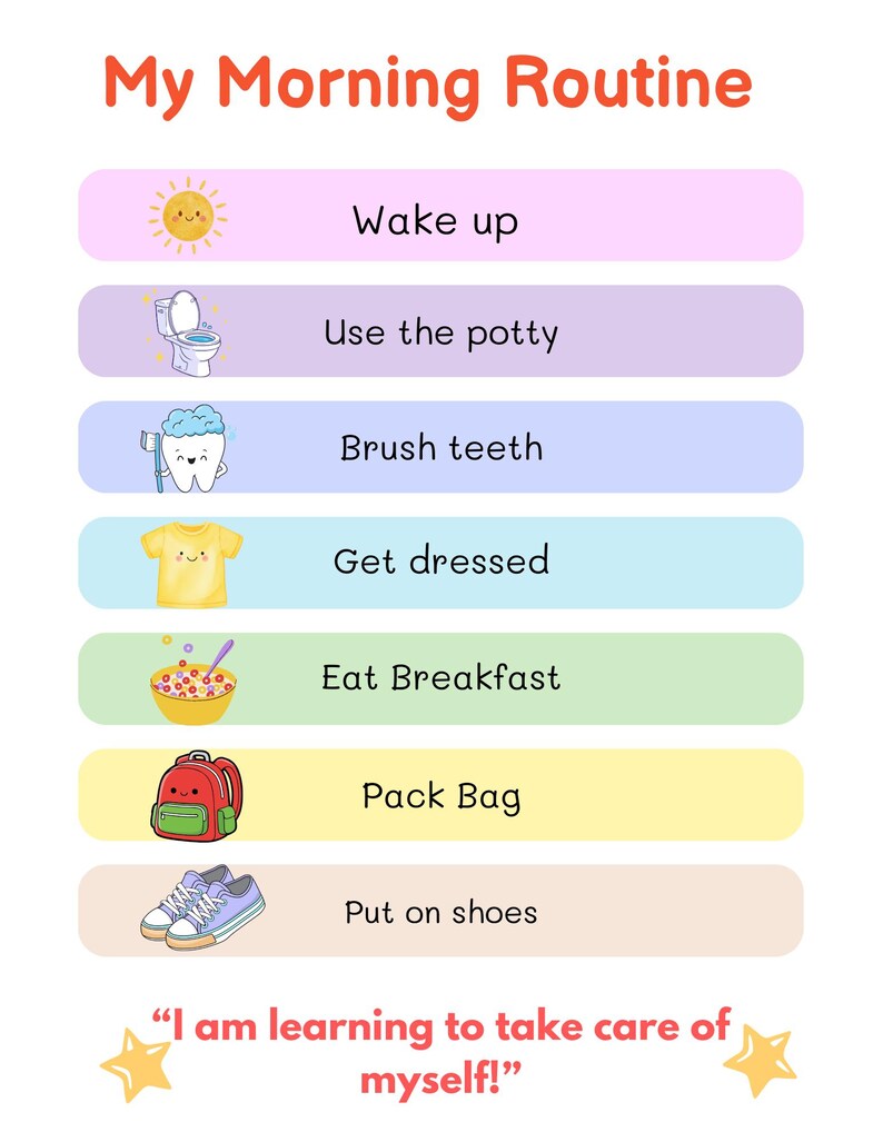 Toddler Morning Routine Chart Printable/ Kids Daily Schedule/ Preschool ...