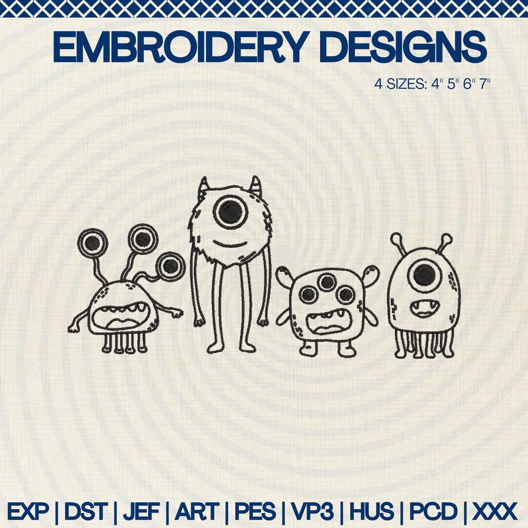 Cute Monster Machine Embroidery Design, Baby & Kids Pattern, Instant ...