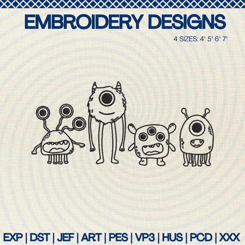 Cute Monster Machine Embroidery Design, Baby & Kids Pattern, Instant ...