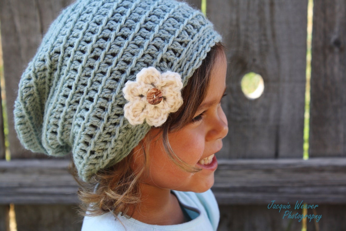 Crochet Slouch Beanie- CROCHET PATTERN- Baby Slouchy Beanie With Flower ...