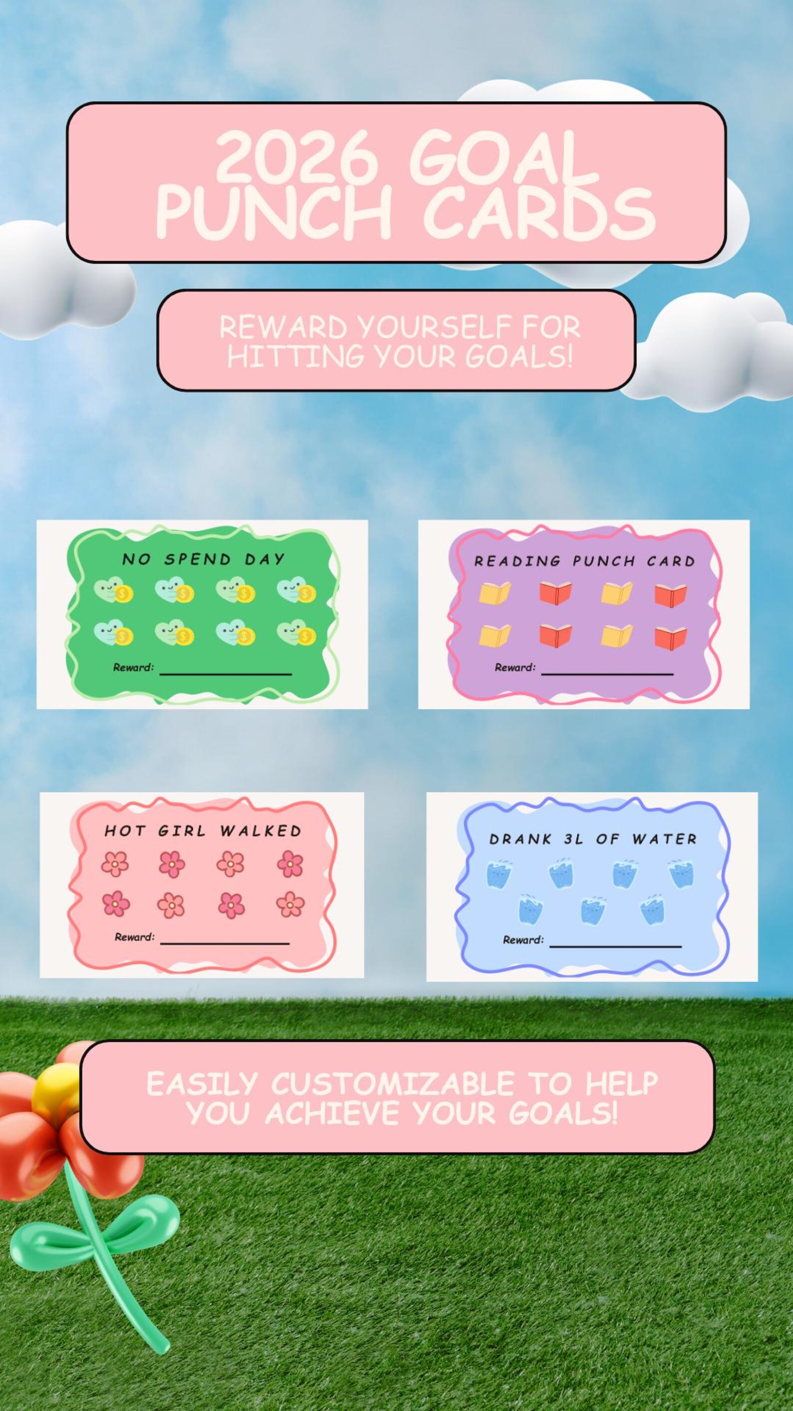Goal Punch Card, Habit Builder Reward Card, Printable Motivation ...