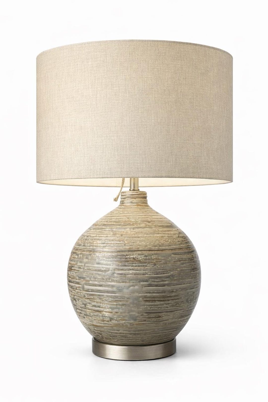 A Modern Ceramic Table Lamps ,neutral Textured Base With Linen Shade - Etsy