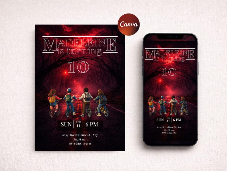 Stranger Things Birthday Invitation | Editable Canva Template | Upside ...