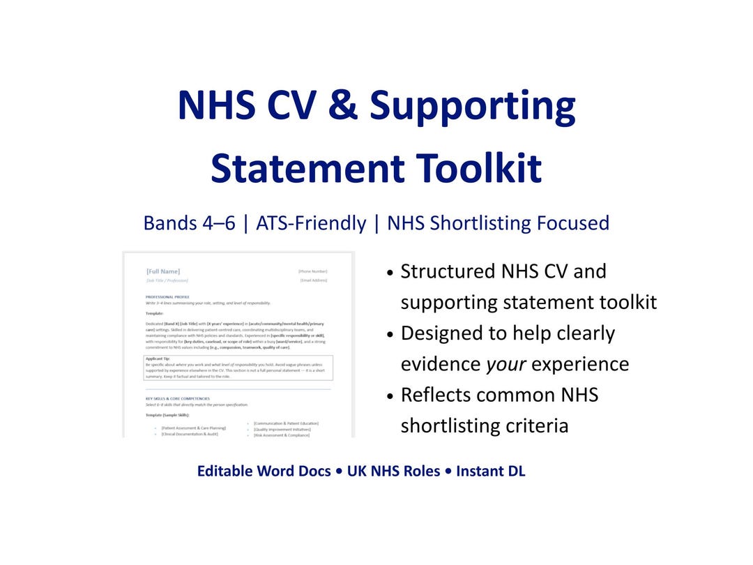 NHS CV & Supporting Statement Toolkit | Band 4–6 Application Templates ...