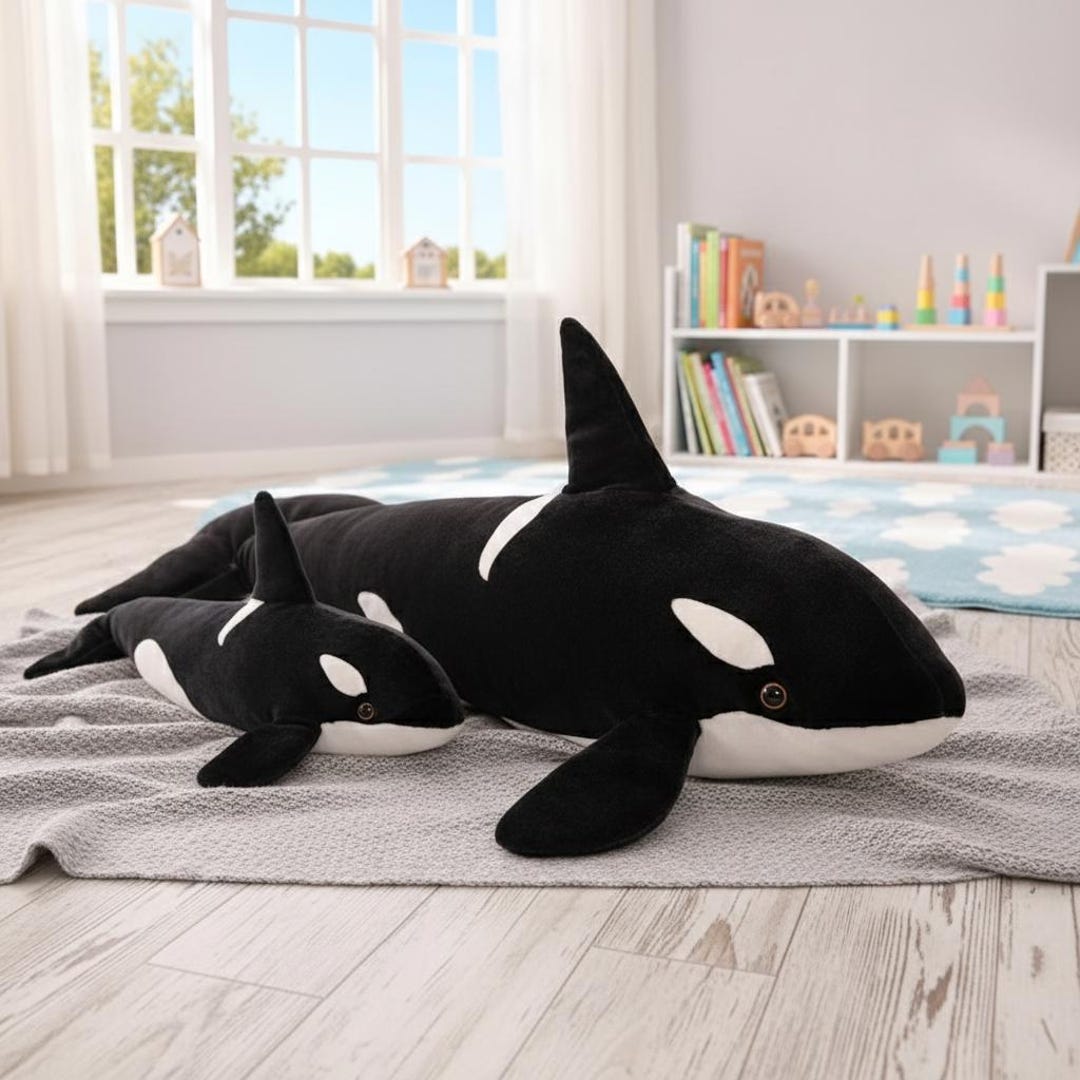 Realistic Orca Whale Plush • Soft Stuffed Animal Pillow, Marine Life ...