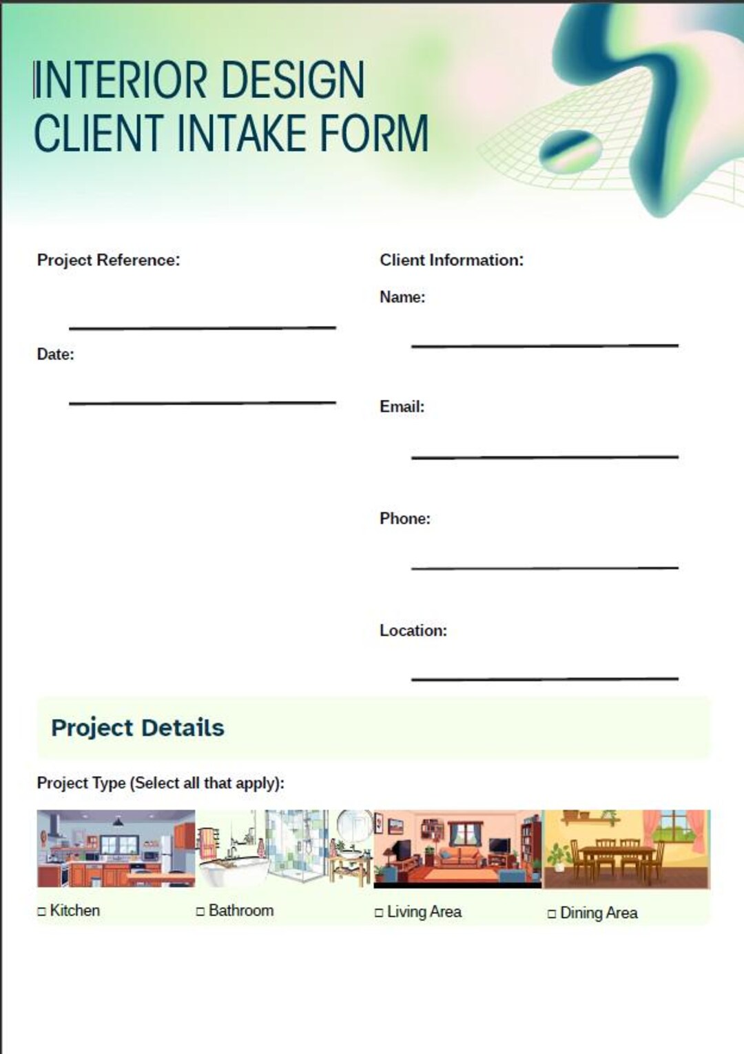 Interior Design Client Intake Form | Designer Consultation ...