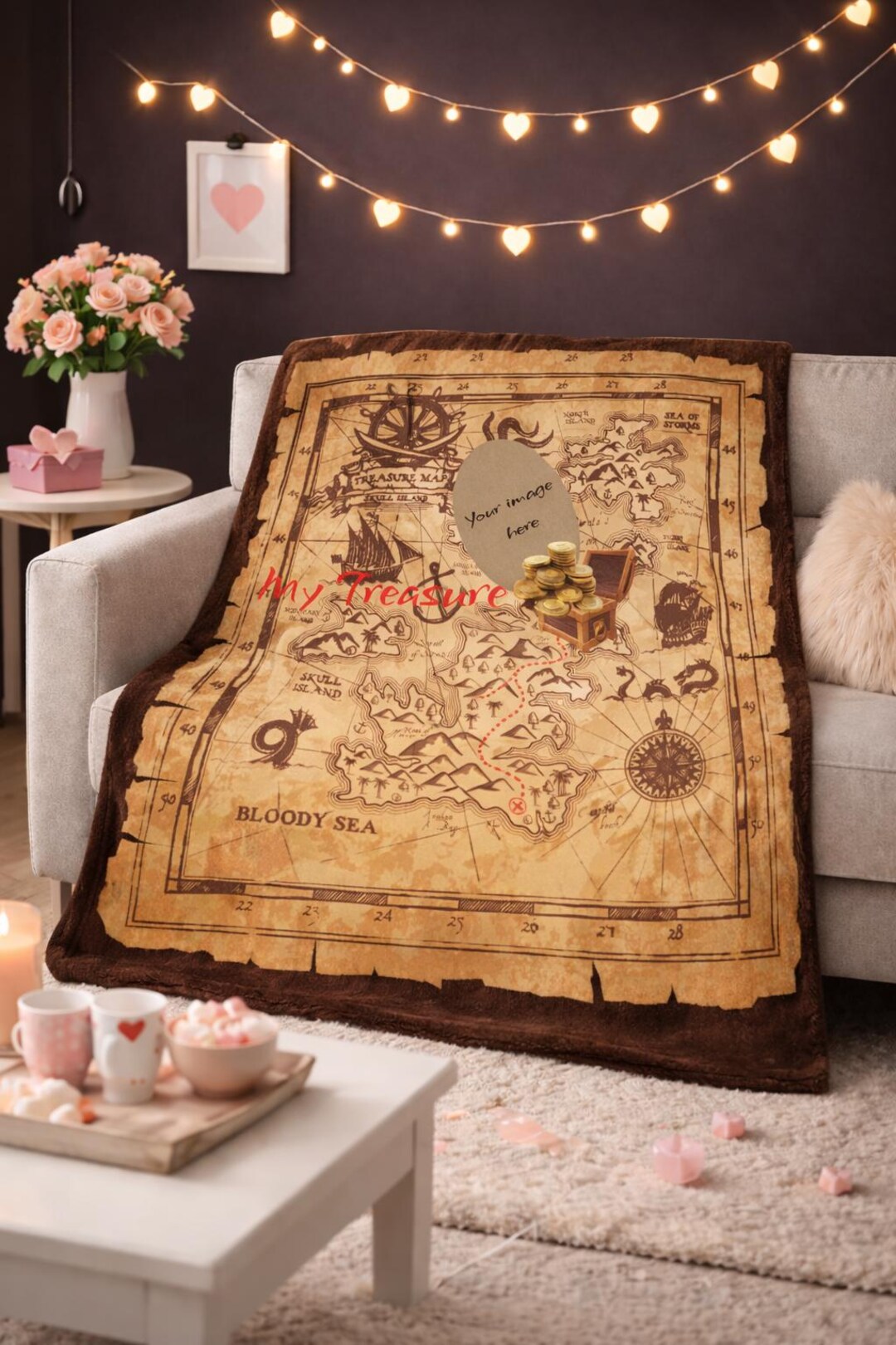 Treasure Map Illustration Velveteen Blanket | Pirate Map, Compass ...