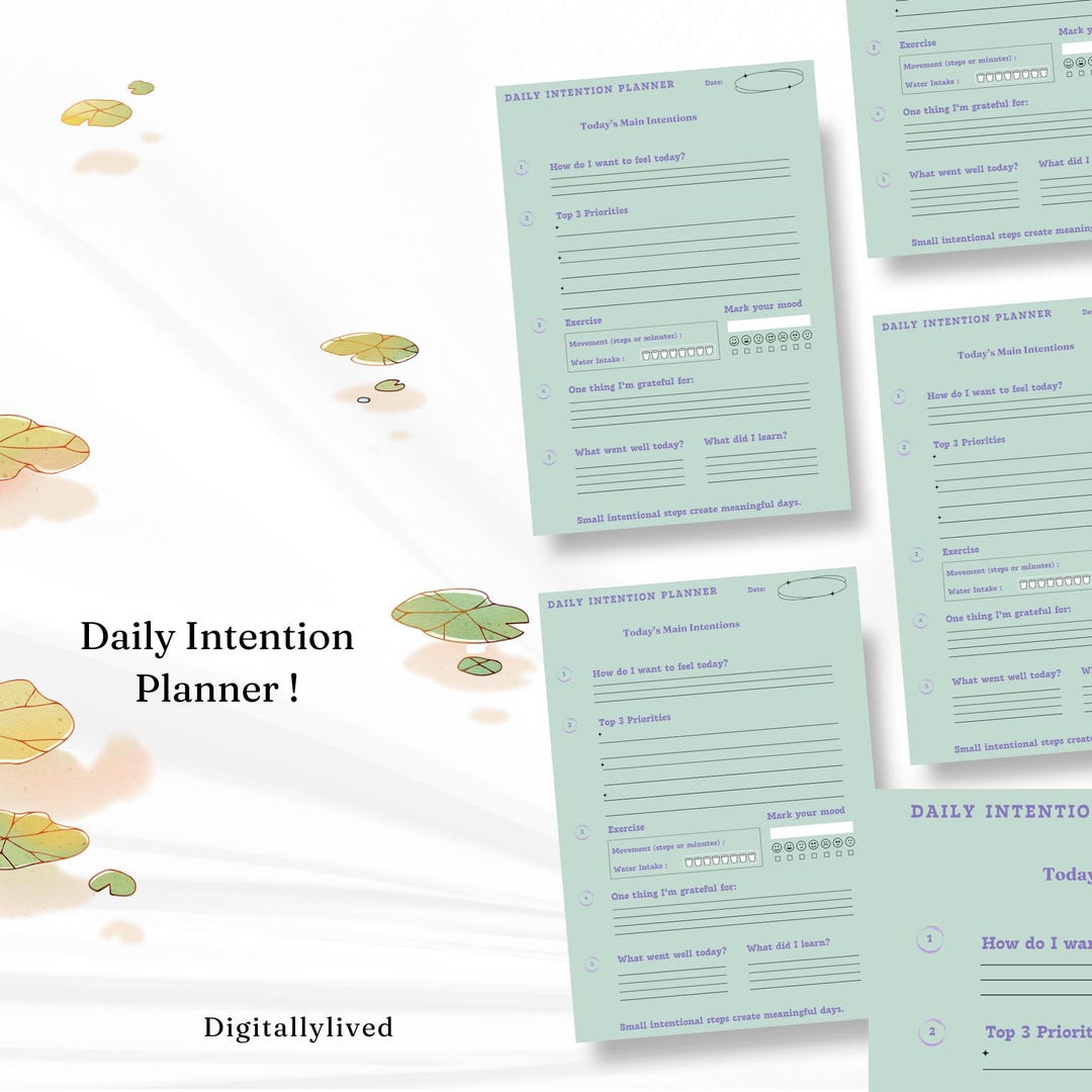 Daily Intention Planner Printable | Mindful Daily Routine & Gratitude ...