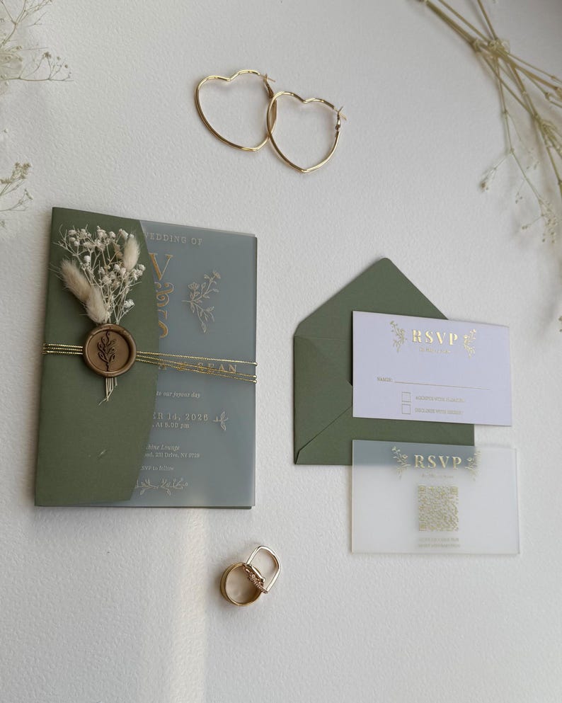 Frosted Acrylic Wedding Invitation Suite : Elegant Botanical Design ...
