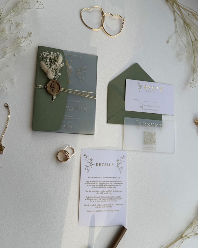 Frosted Acrylic Wedding Invitation Suite : Elegant Botanical Design ...