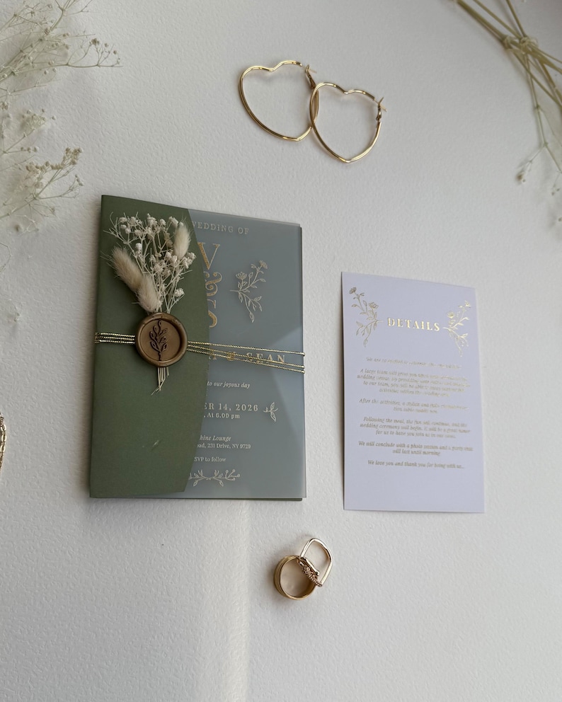 Frosted Acrylic Wedding Invitation Suite : Elegant Botanical Design ...