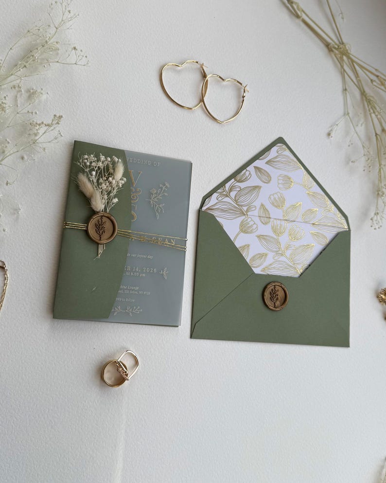 Frosted Acrylic Wedding Invitation Suite : Elegant Botanical Design ...