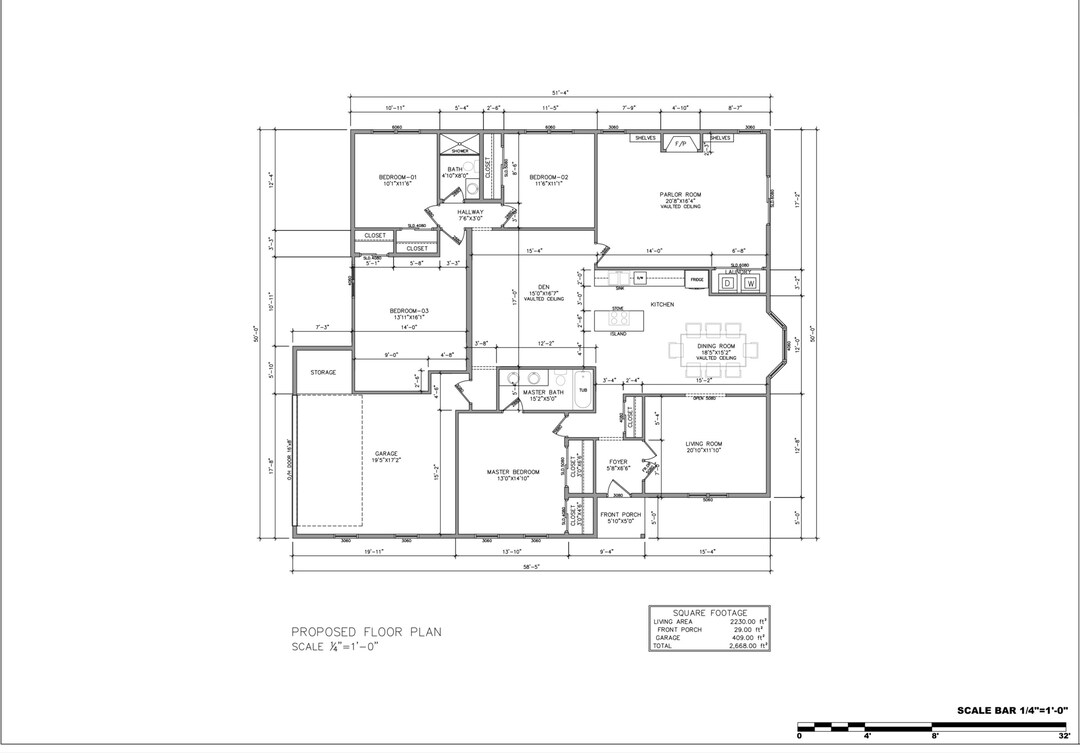 4 Bedroom Floor Plan: 2668 Sq Ft (PDF Downloadable Blueprint) - Etsy