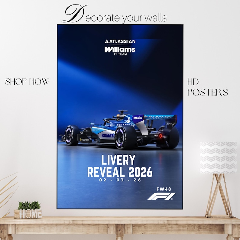 Williams Atlassian FW48 2026 F1 Car, New Livery Reveal Wall Art ...