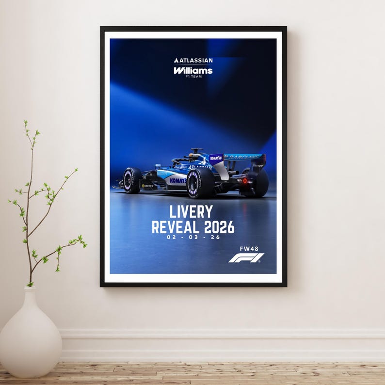 Williams Atlassian FW48 2026 F1 Car, New Livery Reveal Wall Art ...