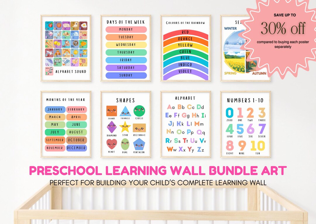Preschool Learning Wall Bundle | Alphabet Numbers Shapes Colors Days ...