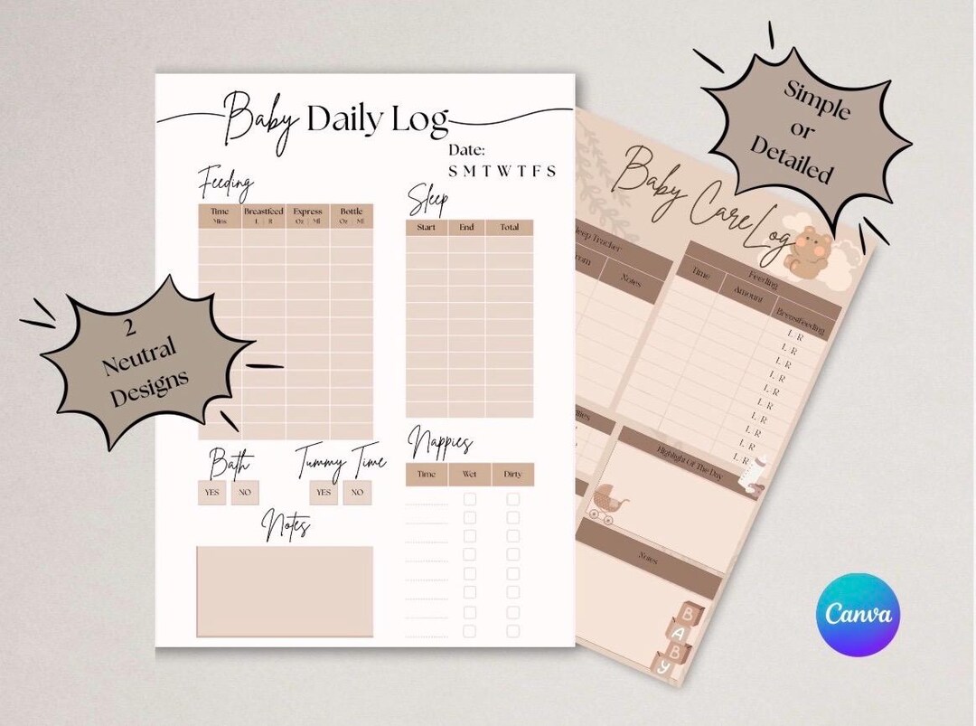 Digital Baby Daily Log Bundle | Baby Care Log, Baby Feeding, Sleeping ...