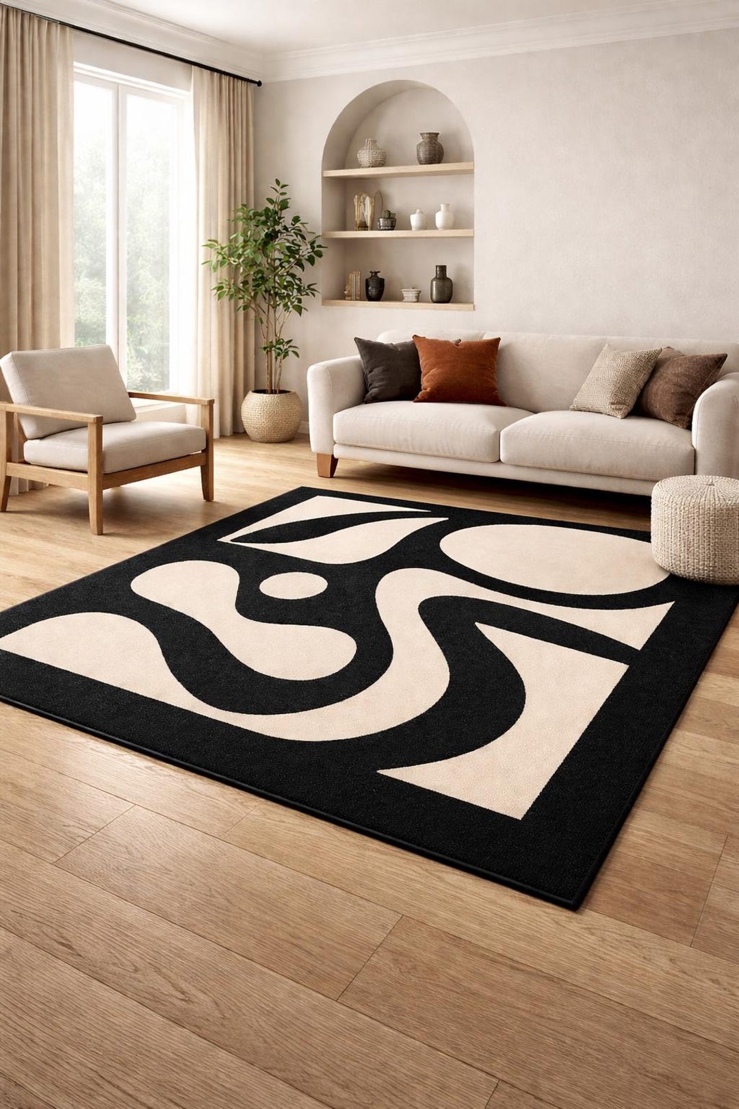 Modern Abstract Area Rug - Black and Cream Hand-tufted Modern Decor ...