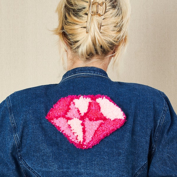 Vintage Cropped Denim Jacket With Pink Tufted Diamond - Etsy
