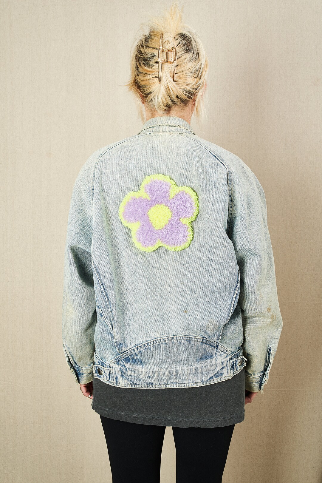 Vintage RARE Levi's Upcycled Denim Jacket With Tufted Flower Patch - Etsy
