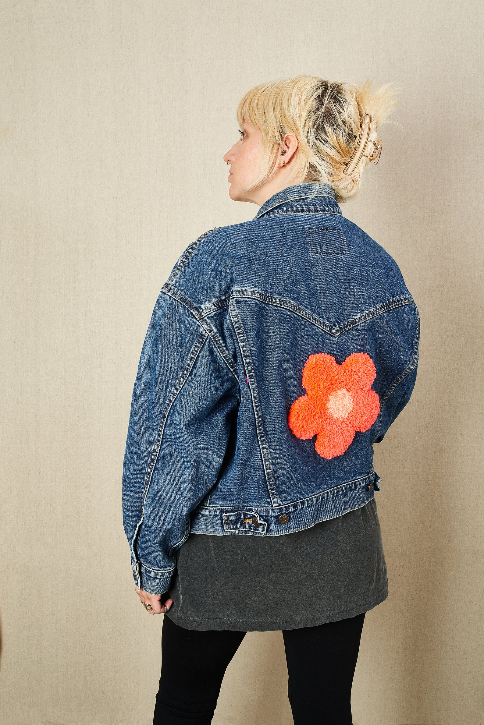 Vintage Levi's Denim Jacket With Tufted Red Flower - Etsy