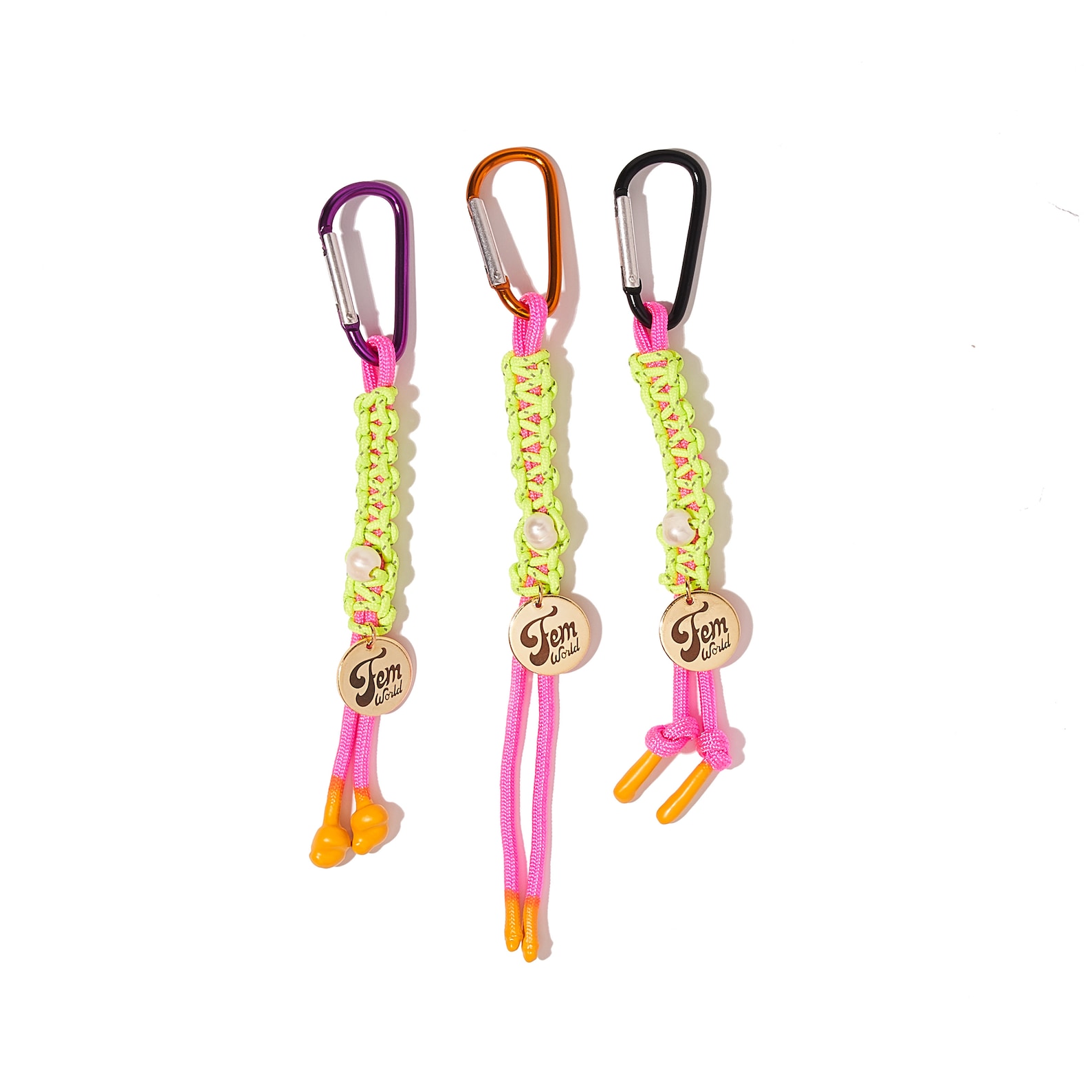 Carabiner Paracord Keychain Bag Charm, Neon, Colorful, Pink, Pearl ...