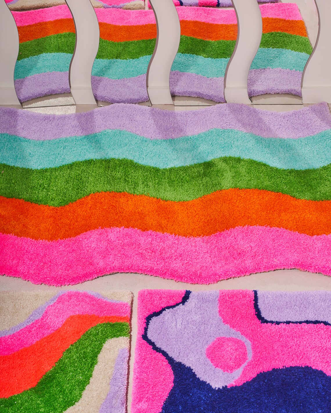 Handmade Tufted Area Rug in a Wavy Striped Rainbow Design. 70s - Etsy UK