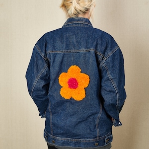 Flannel-lined Wrangler Denim Jacket With Orange Tufted Flower Fall ...