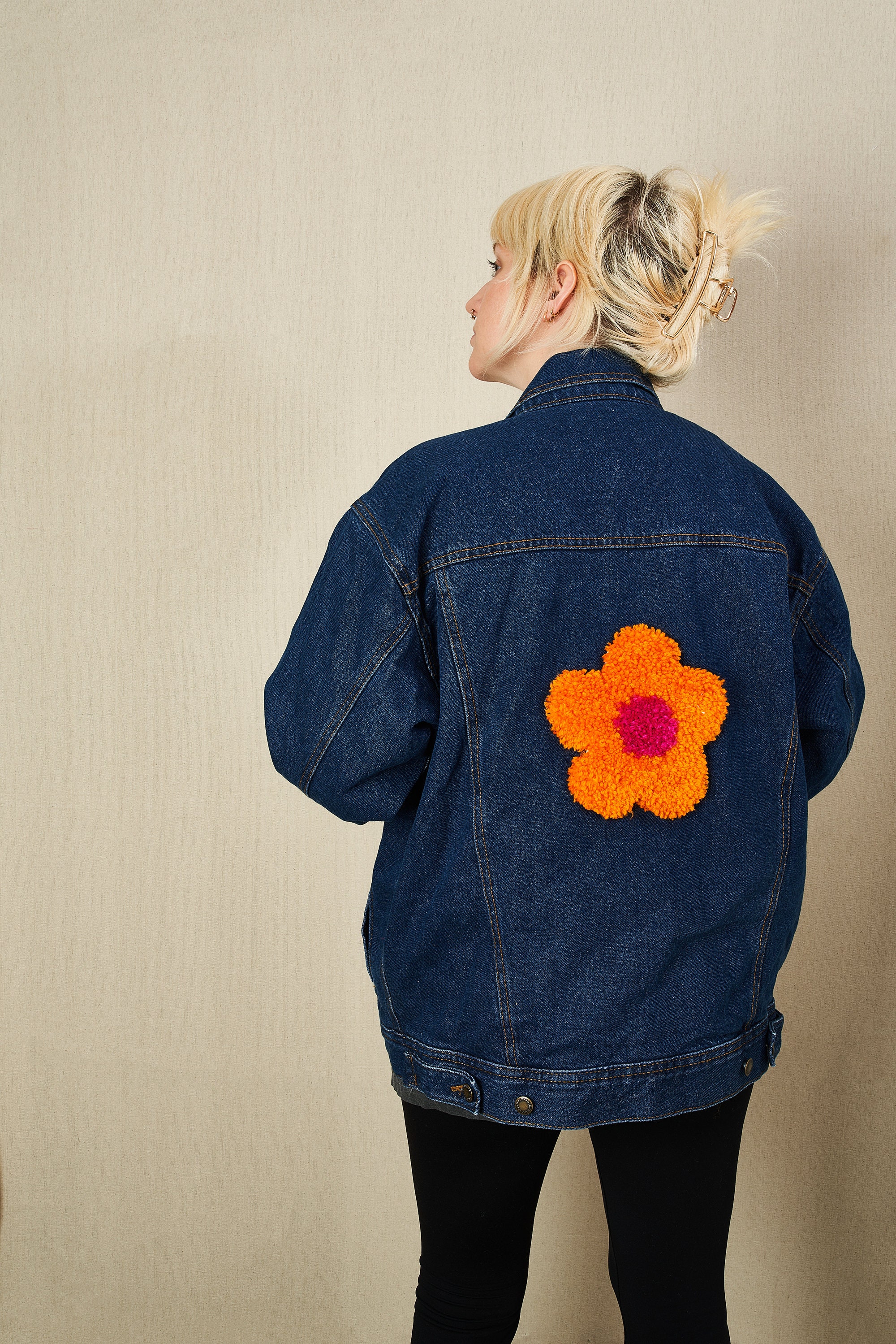 Flannel-lined Wrangler Denim Jacket With Orange Tufted Flower Fall ...