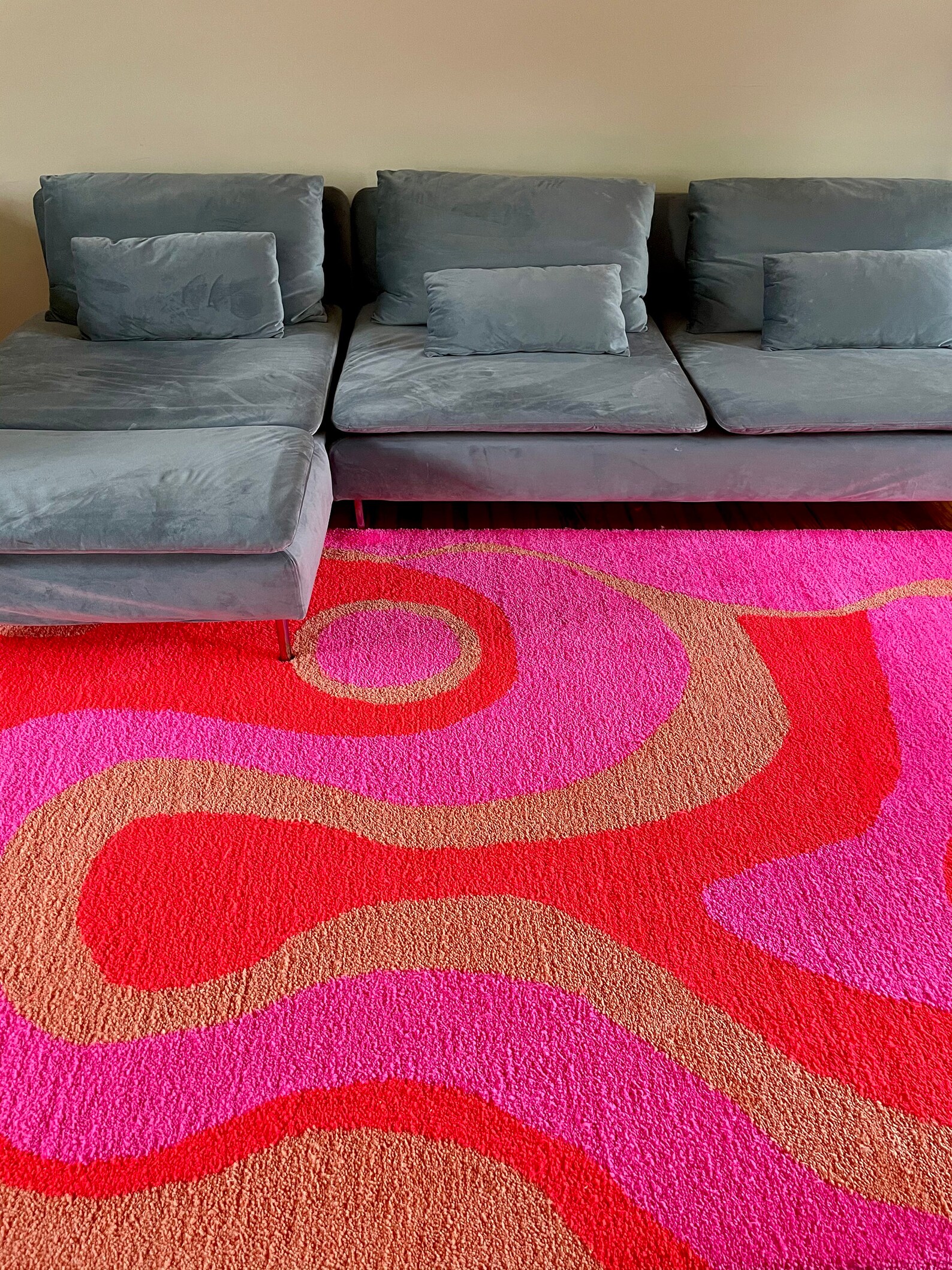 Hand Tufted Area Rug. Pink and Orange Swirl Design, Modern Art, Floor ...
