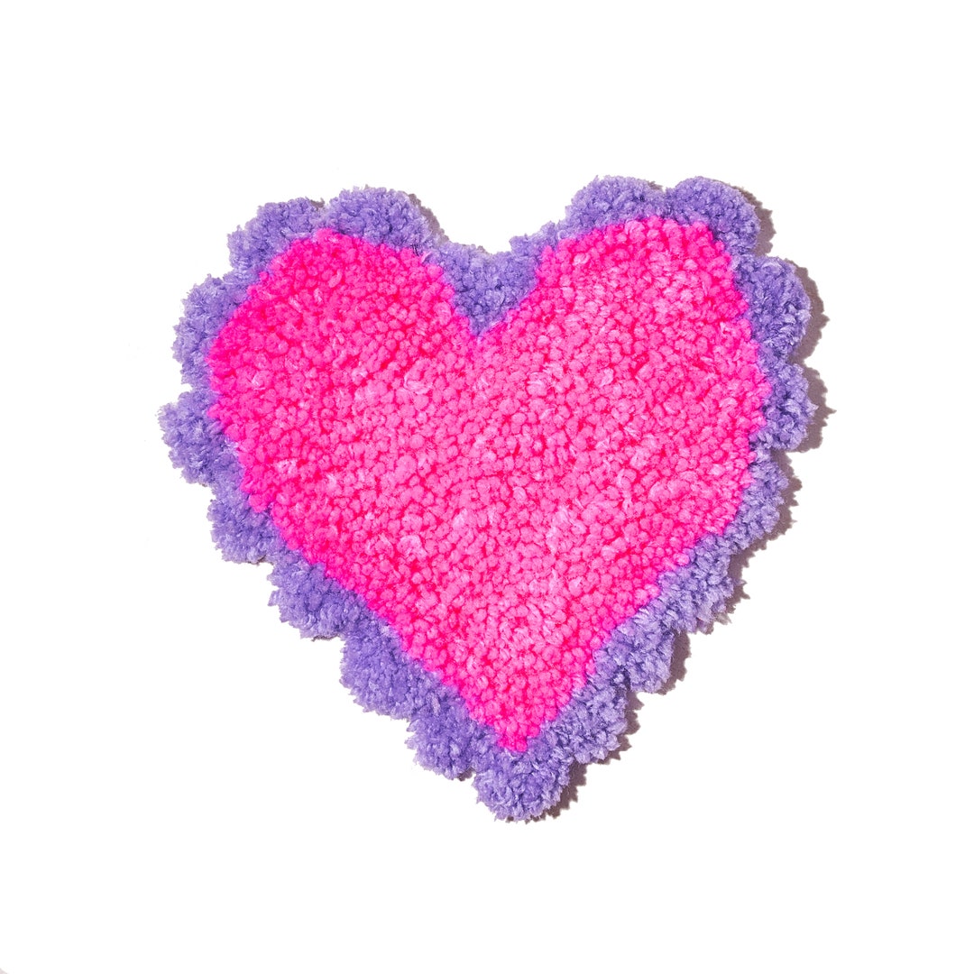 Pink and Purple Tufted Heart Mug Rug, Coaster, Present, Gift, Handmade ...