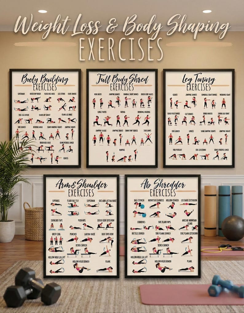 Weight Loss & Body Shaping Exercises | 5 Printable Workout Posters ...