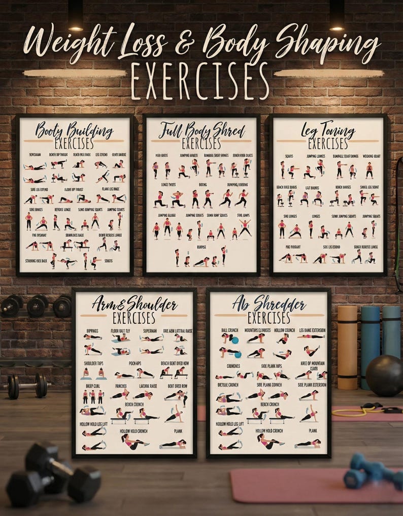 Weight Loss & Body Shaping Exercises | 5 Printable Workout Posters ...