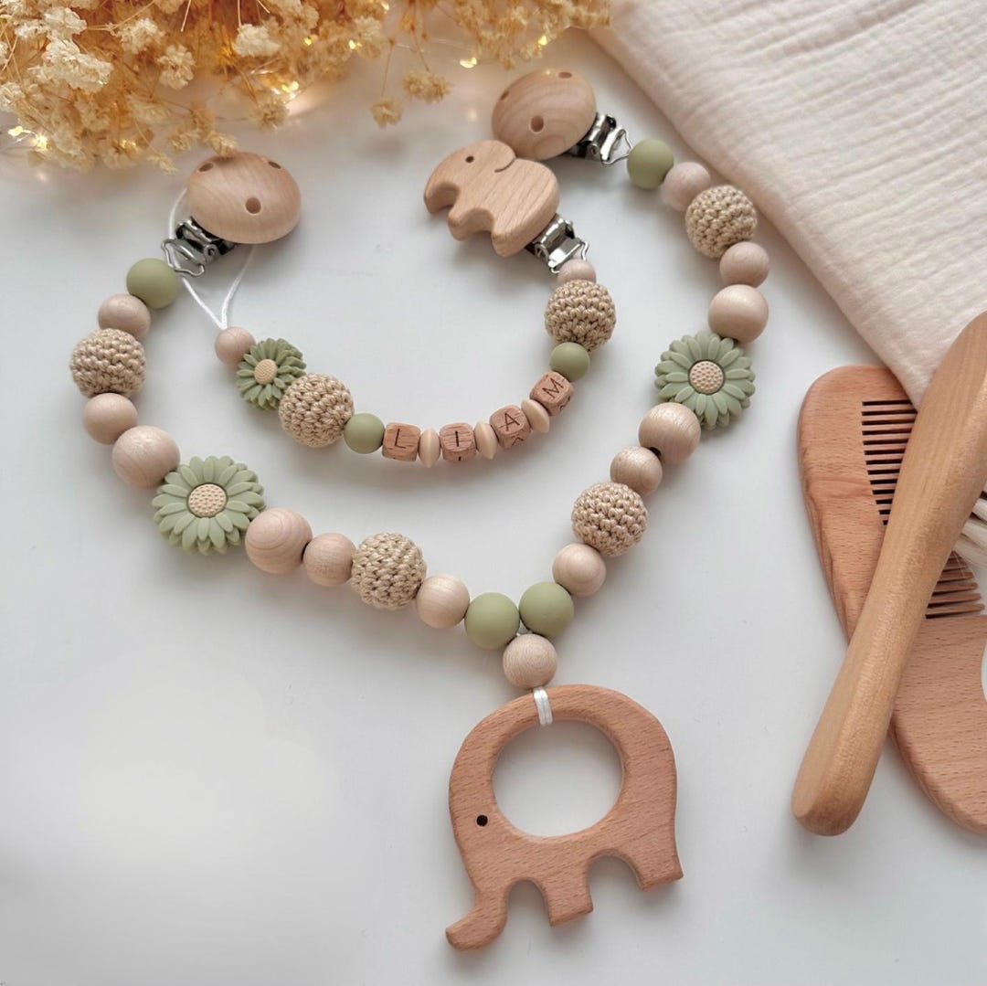 Zartundklein Pram Chain and Pacifier Chain With Name | Boho Pacifier ...