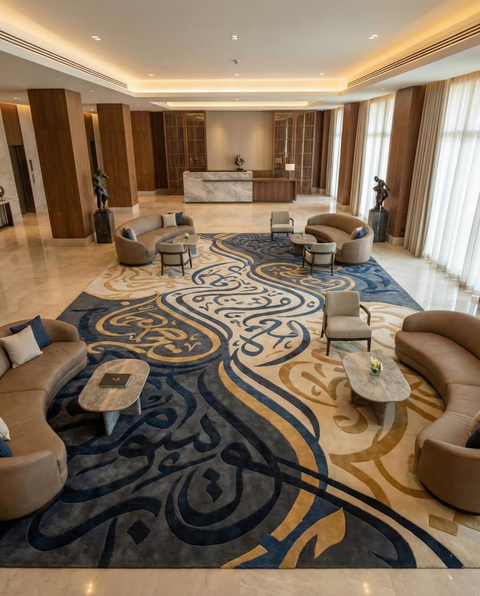 Large Modern Arabic Calligraphy Rug - Luxury Navy and Gold Islamic Wall ...