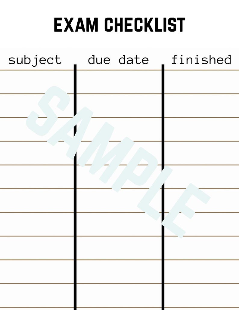 Blank Exam Checklist PDF - Etsy